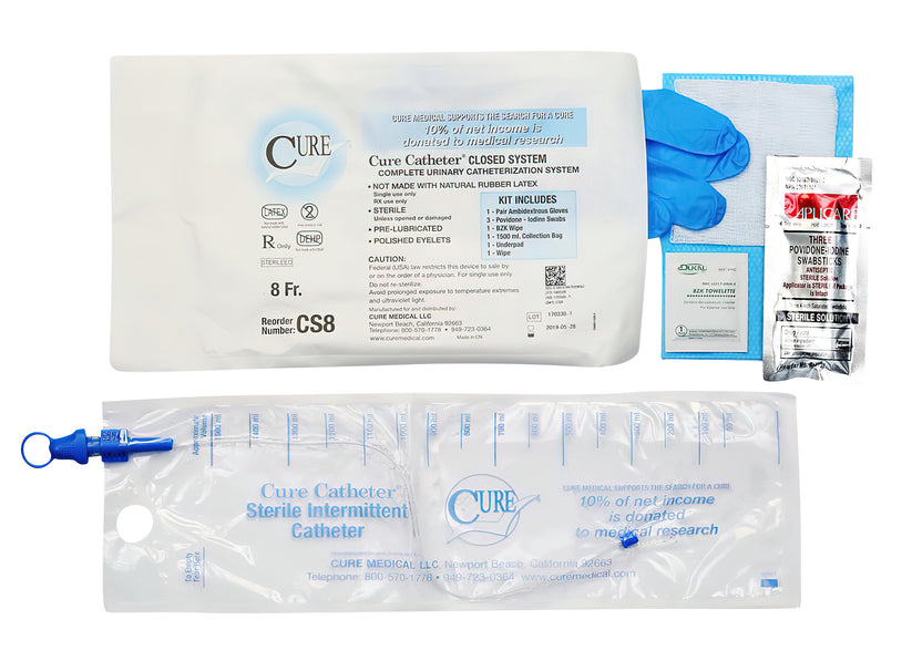 Cure Closed System Catheter Kit with Insertion Supplies - Straight Tip ...