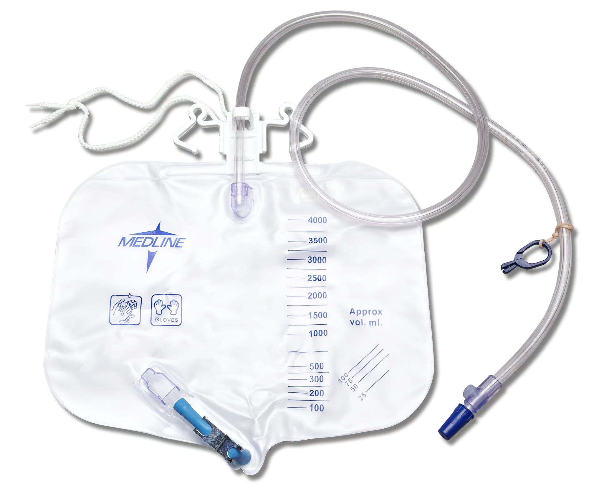 Medline Urinary 4000 ml Drain Bag with Anti-Reflux Tower with Metal Cl
